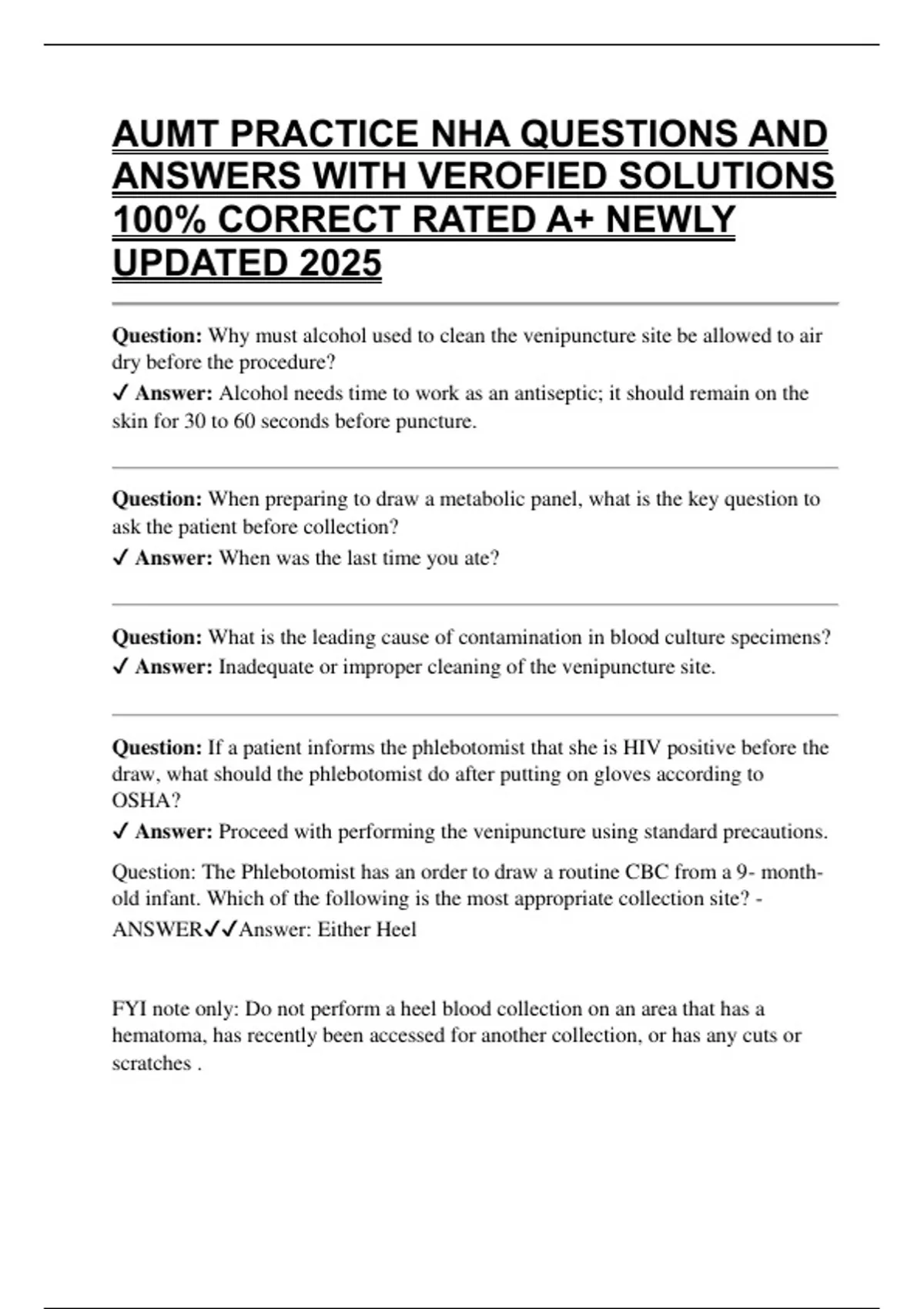 AUMT PRACTICE NHA QUESTIONS AND ANSWERS WITH VEROFIED SOLUTIONS 100% ...