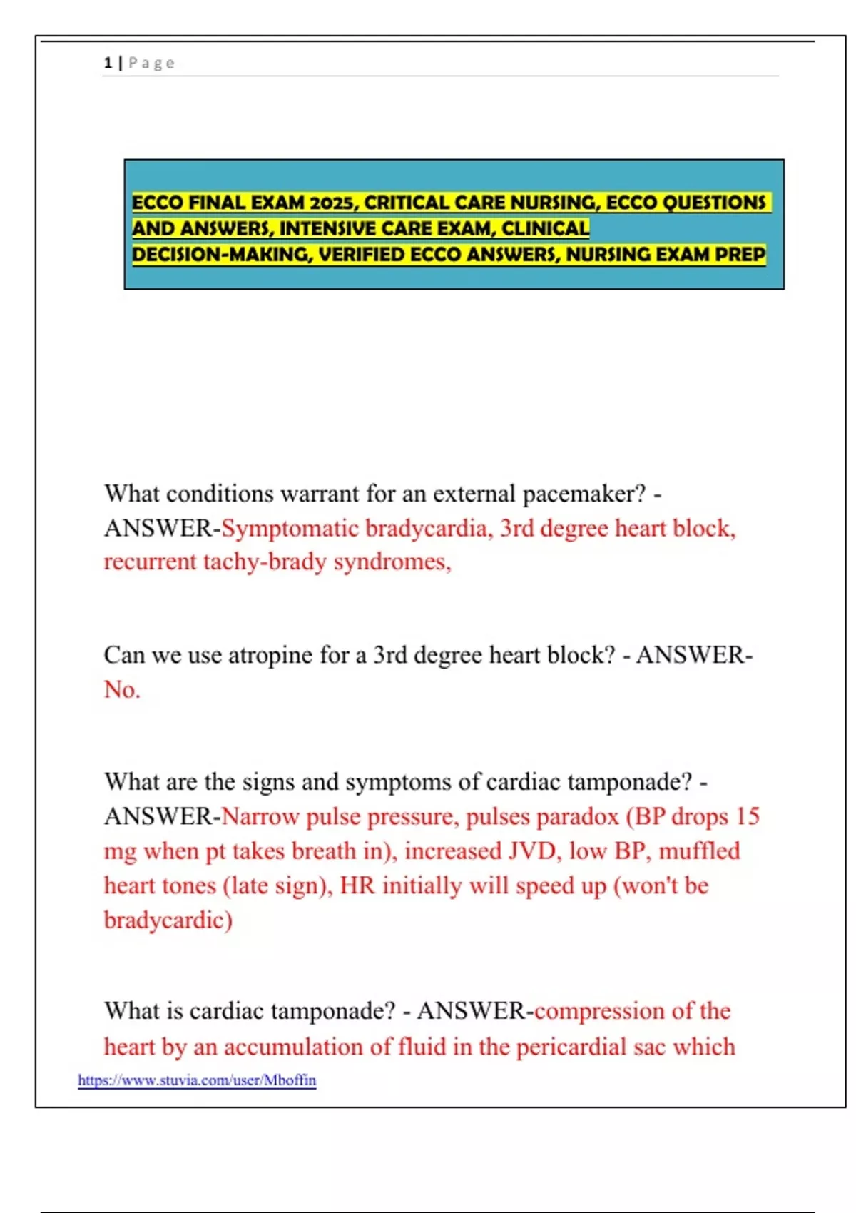 Ecco Final Exam 2025 Critical Care Nursing Ecco Questions And Answers