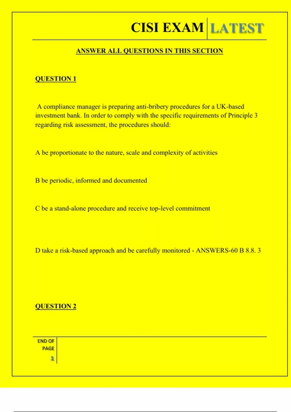 CISI EXAM QUESTIONS AND ANSWERS 2025 - CISI - Stuvia US