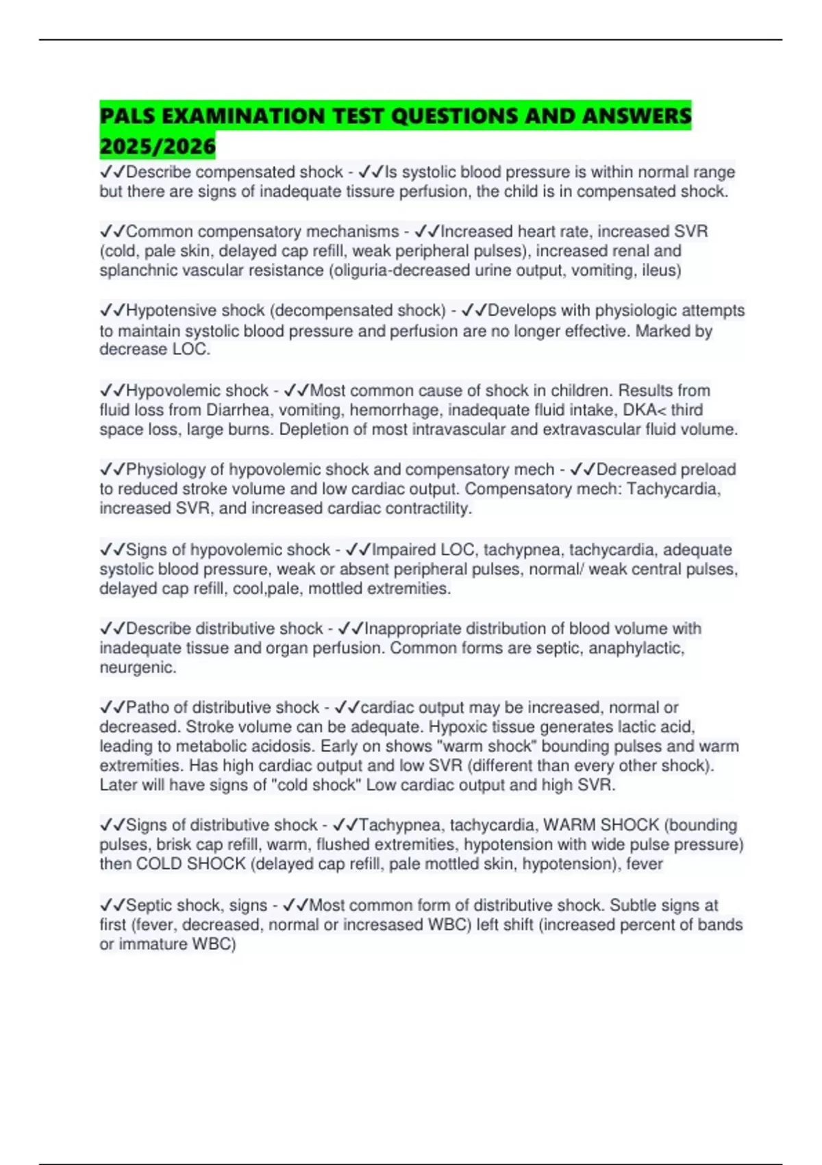 PALS EXAMINATION TEST QUESTIONS AND ANSWERS 2025/2026 - Pals - Stuvia US