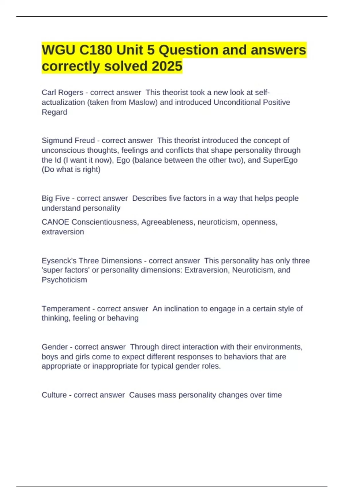 WGU C180 Unit 5 Question and answers correctly solved 2025 - WGU C180 ...