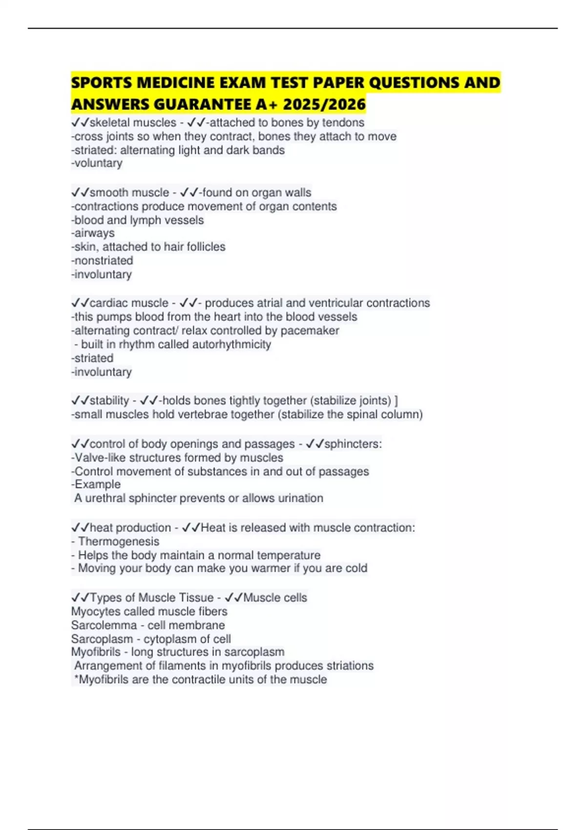 SPORTS MEDICINE EXAM TEST PAPER QUESTIONS AND ANSWERS GUARANTEE A+ 2025 ...