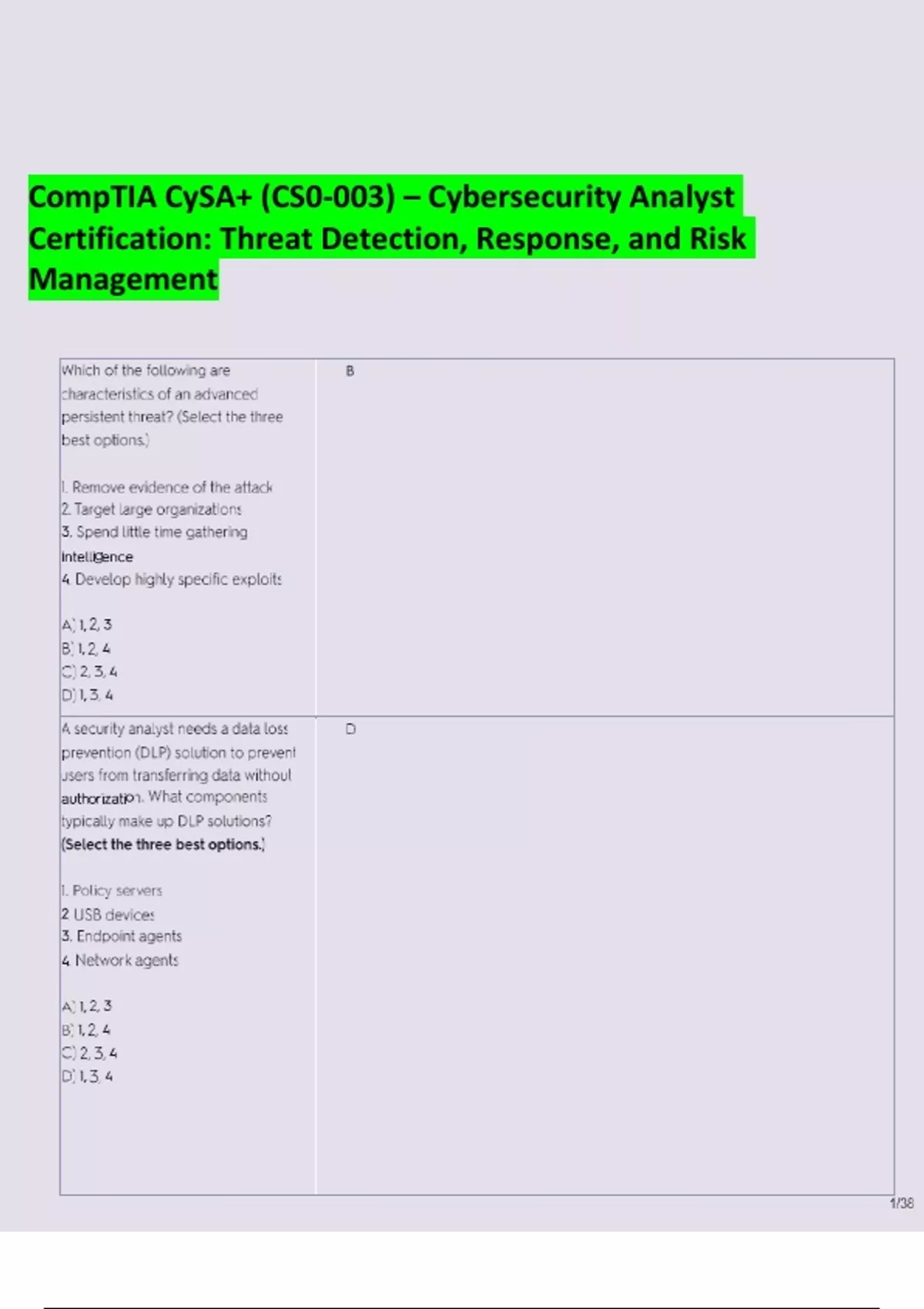 CompTIA CySA+ (CS0-003) – Cybersecurity Analyst Certification: Threat ...