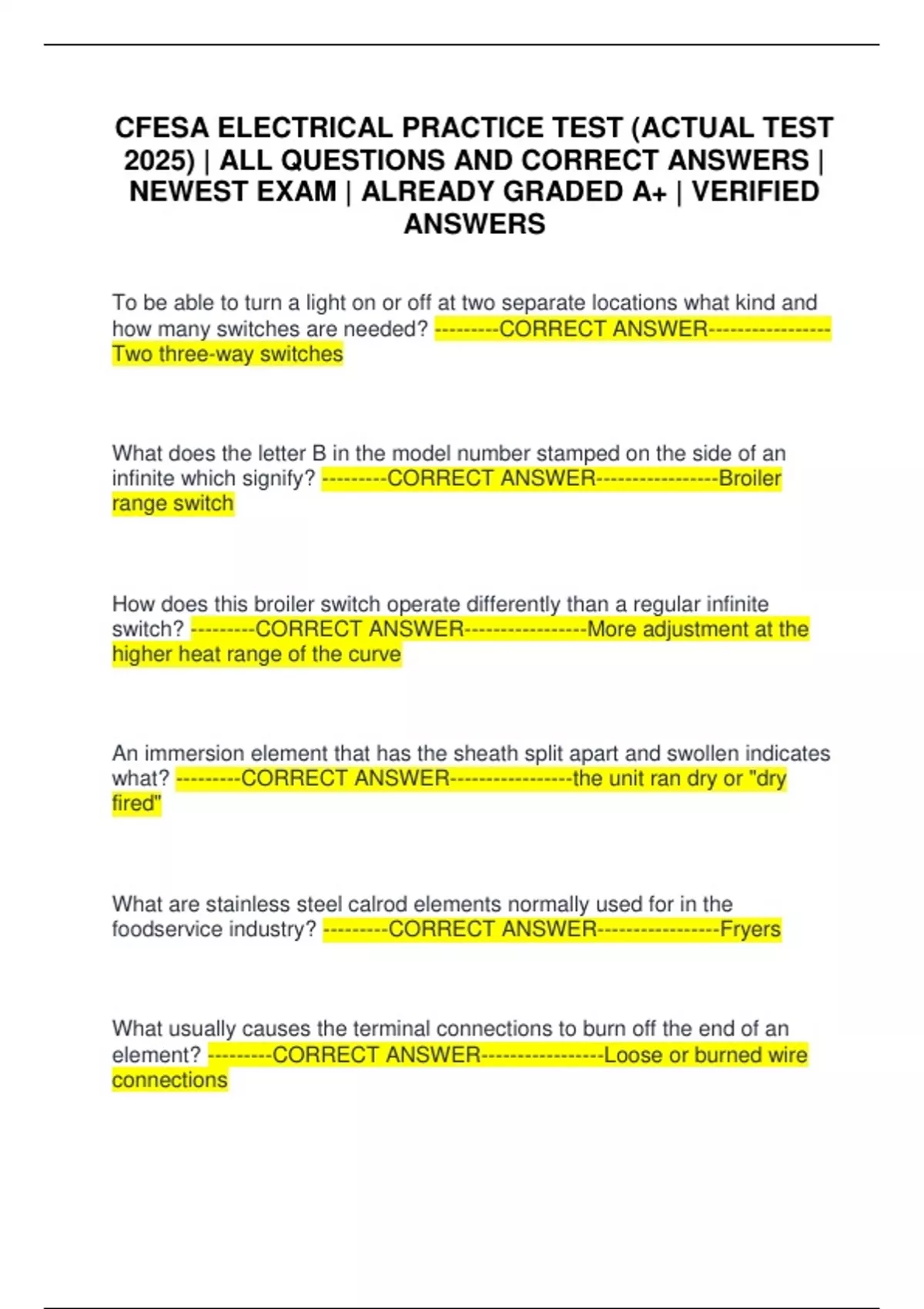 CFESA ELECTRICAL PRACTICE TEST (ACTUAL TEST 2025) | ALL QUESTIONS AND ...