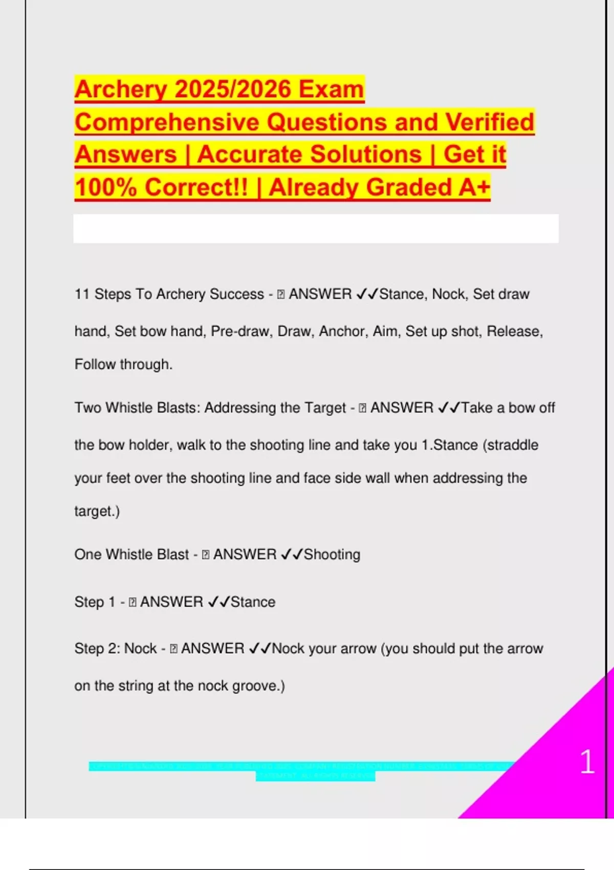 Archery 2025/2026 – Verified Exam Questions with Full 11-Step Shooting ...