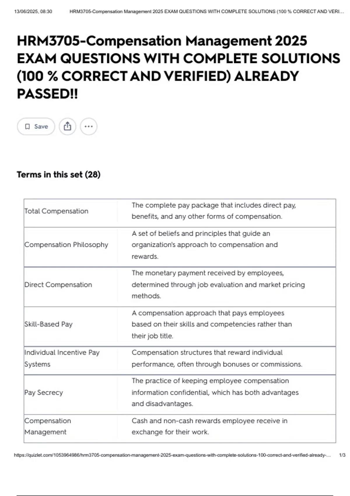 HRM3705-Compensation Management exam 2025 EXAM QUESTIONS WITH COMPLETE ...