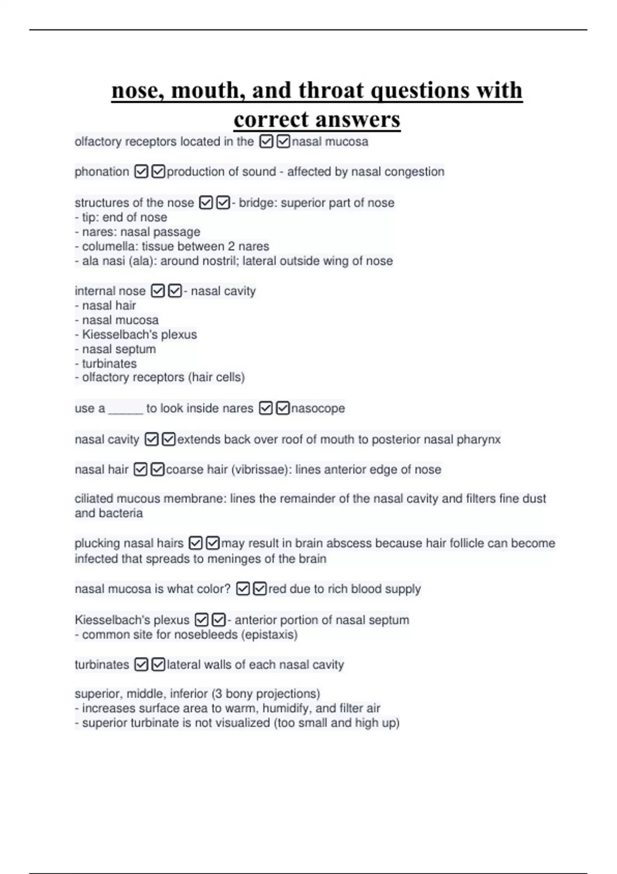 nose, mouth, and throat questions with correct answers - Throat - Stuvia US