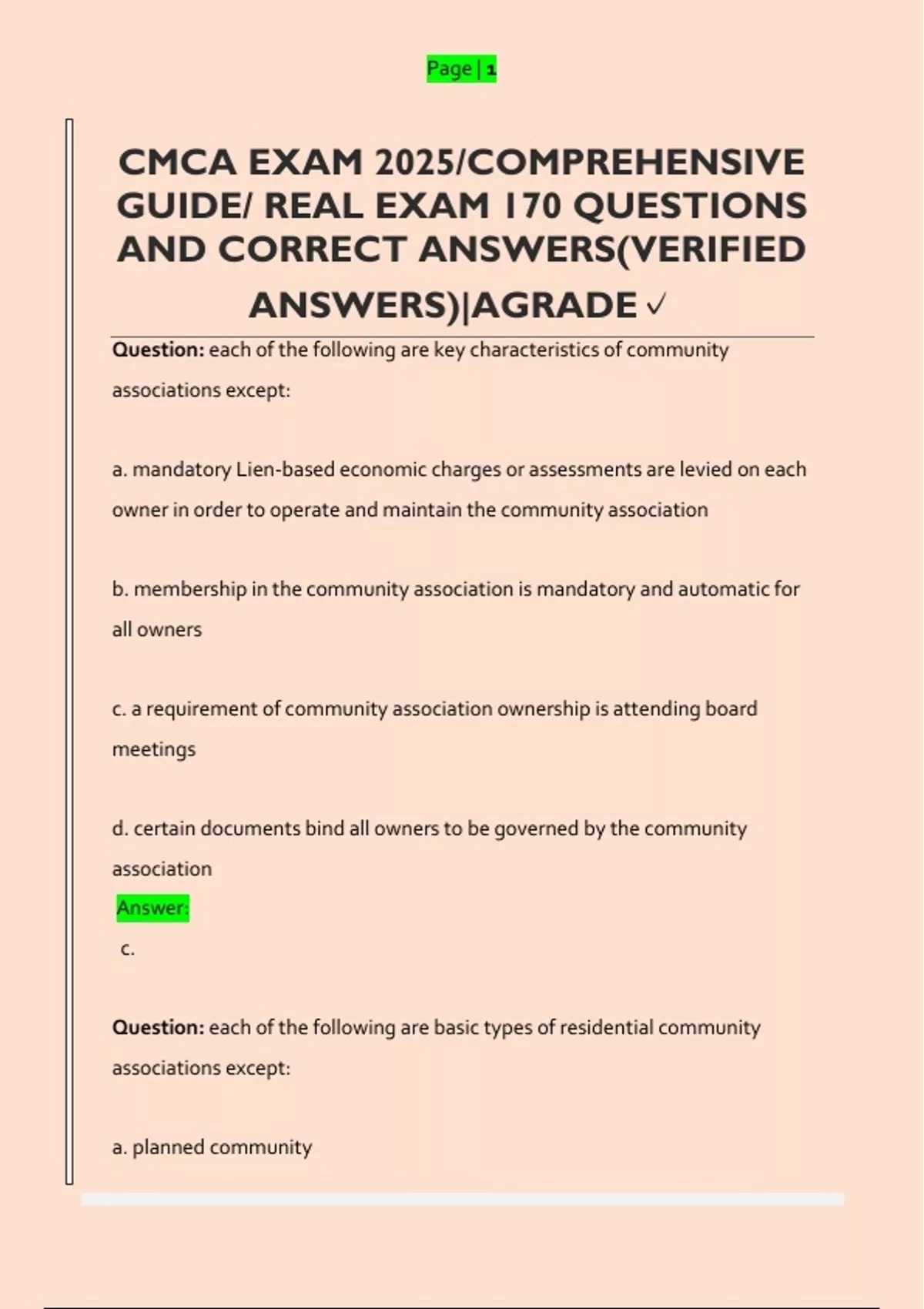 CMCA EXAM 2025/COMPREHENSIVE GUIDE/ REAL EXAM 170 QUESTIONS AND CORRECT ...