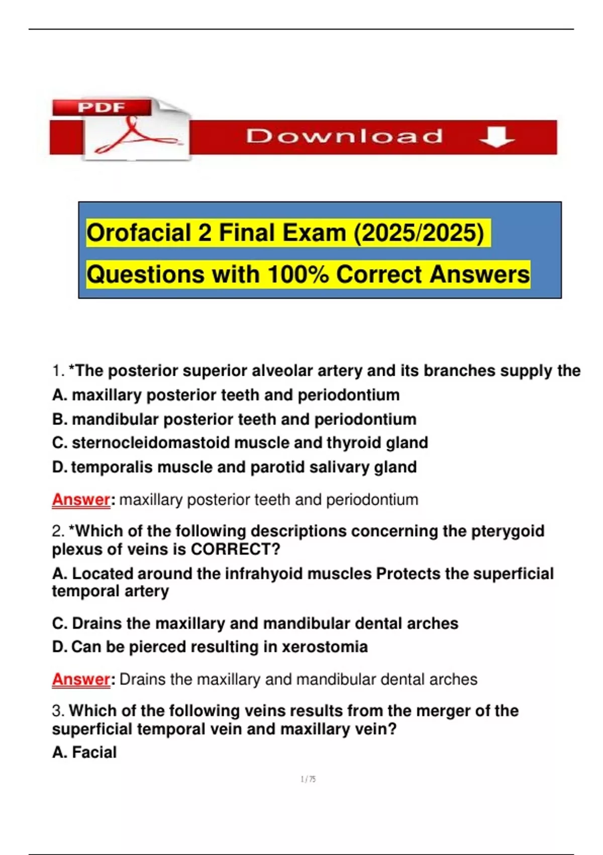Orofacial 2 Final Exam (2025/2025) Questions with 100% Correct Answers ...