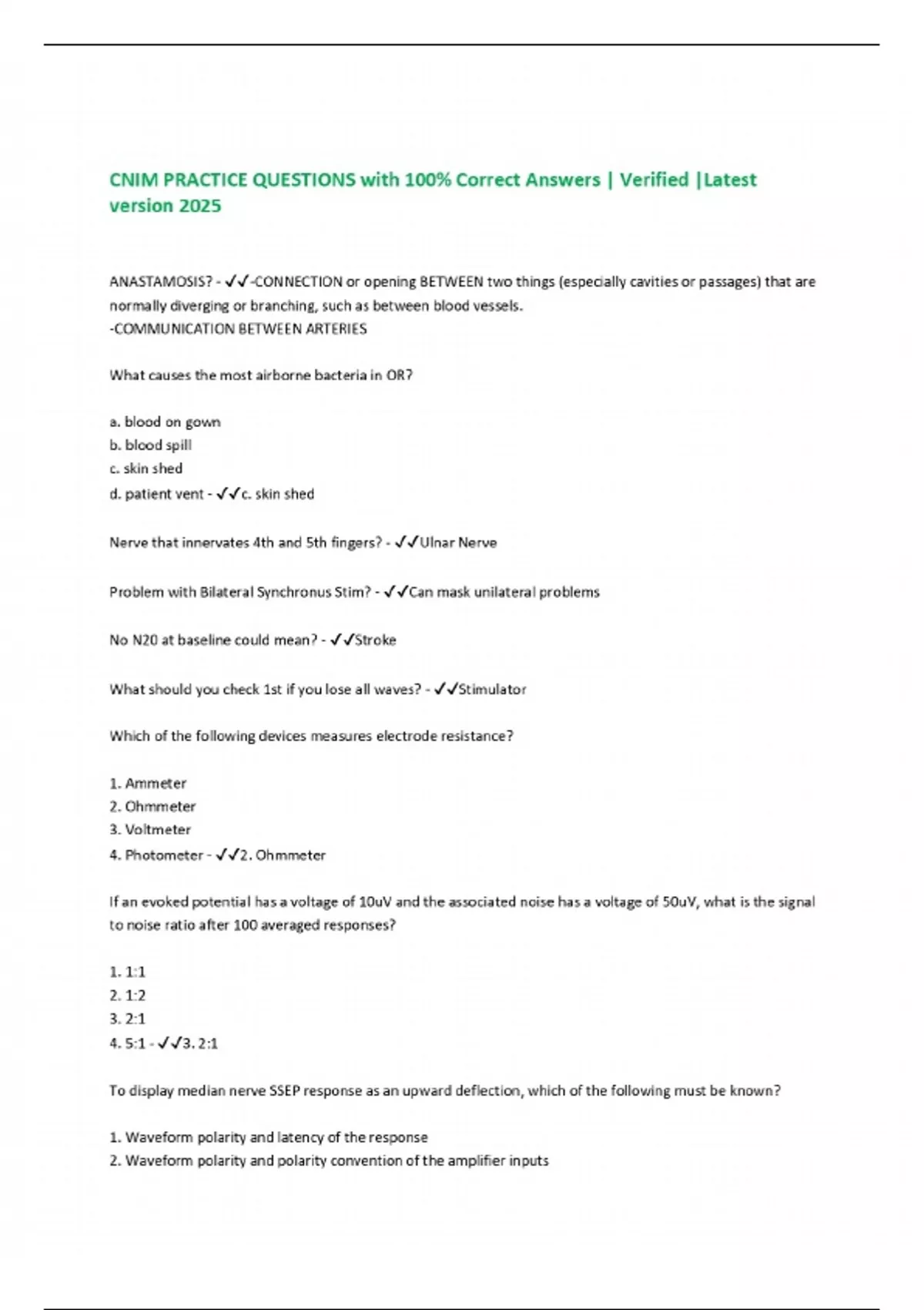 CNIM PRACTICE QUESTIONS with 100% Correct Answers | Verified |Latest ...