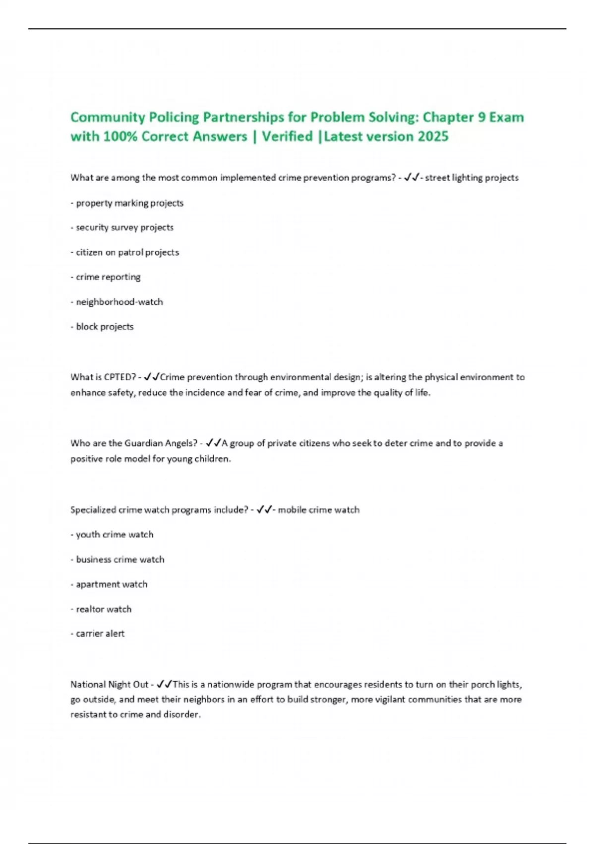 Community Policing Partnerships for Problem Solving: Chapter 9 Exam ...