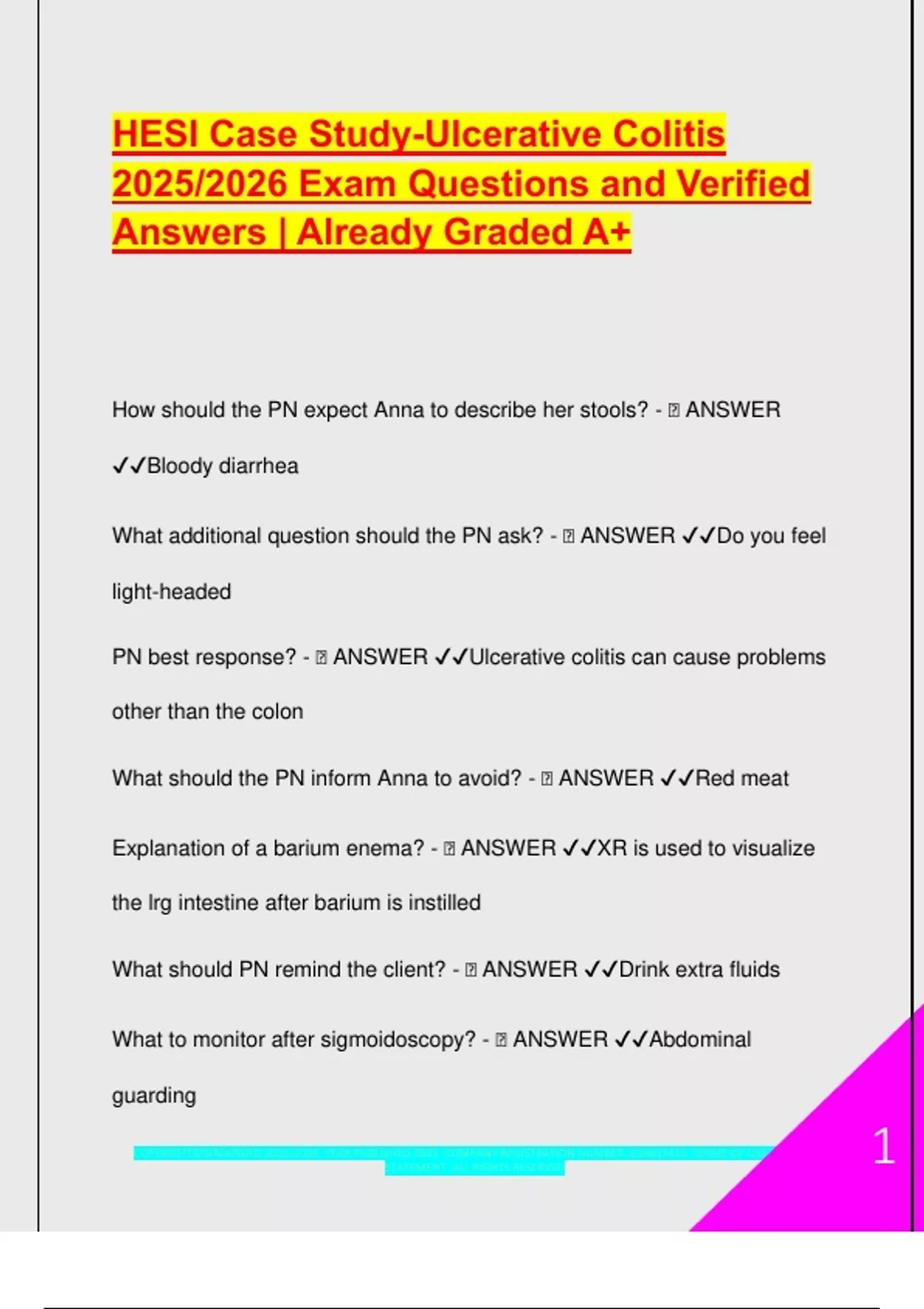 HESI Case Study: Ulcerative Colitis 2025/2026 – Verified Clinical Exam ...