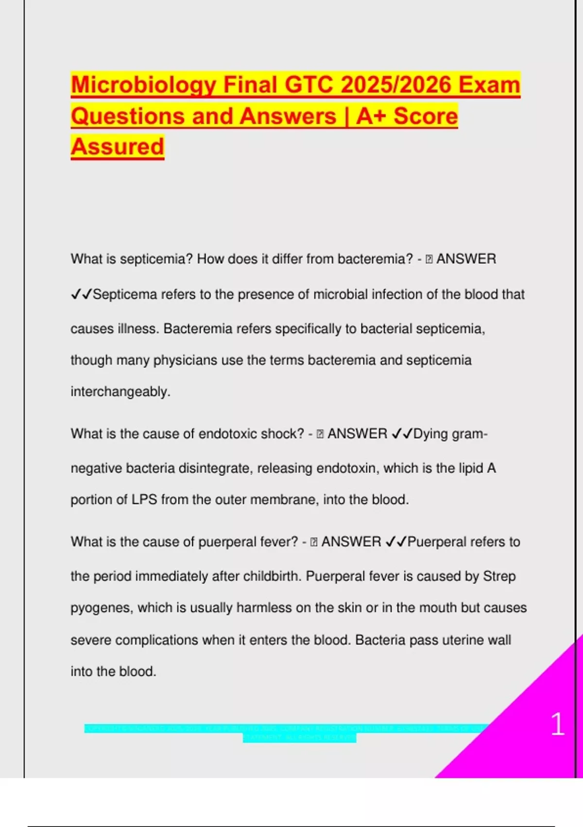 GTC Microbiology Final 2025/2026 – Full Exam Review Q&A with Verified A+ Answers - Microbiology ...