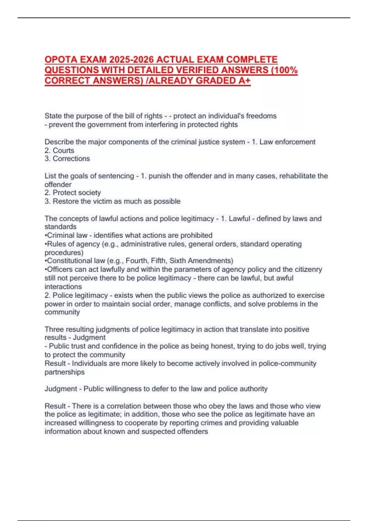 OPOTA EXAM ACTUAL EXAM COMPLETE QUESTIONS WITH DETAILED VERIFIED ...