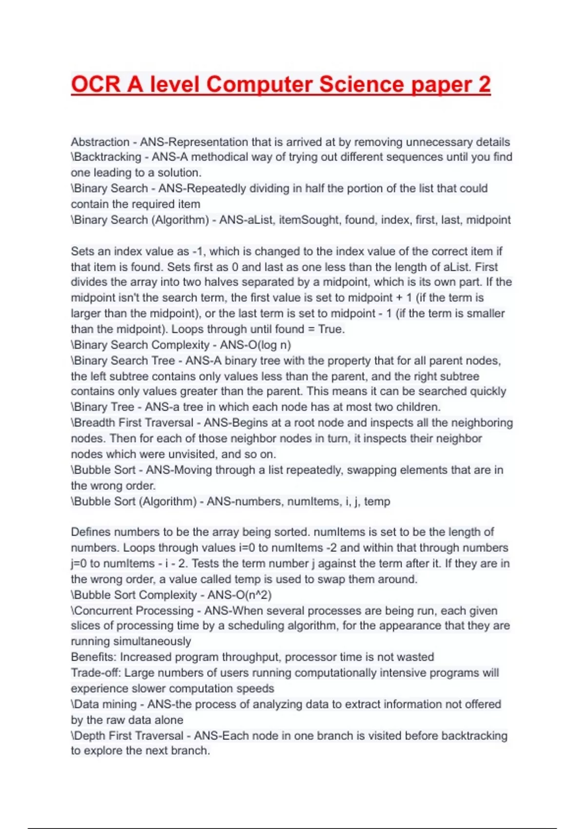 OCR A level Computer Science paper 2 Exam 2025/2026 Questions With Completed Solutions. - OCR ...