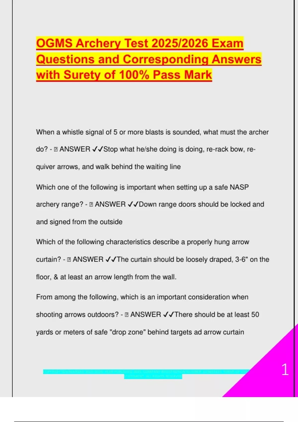 OGMS Archery Test 2025/2026 | Full NASP Safety & Technique Answer Guide ...