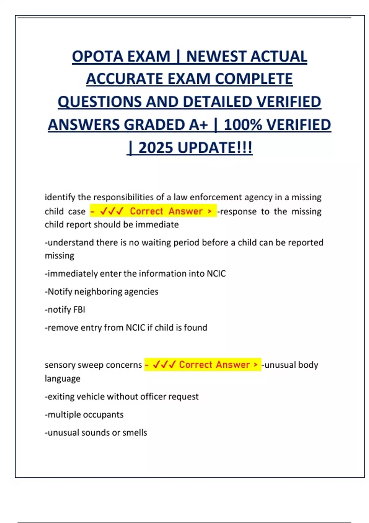 OPOTA EXAM | NEWEST ACTUAL ACCURATE EXAM COMPLETE QUESTIONS AND ...