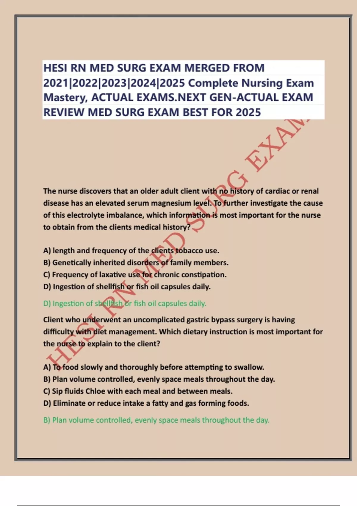 HESI RN MED SURG EXAM MERGED FROM 2021|2022|2023|2024|2025 Complete ...