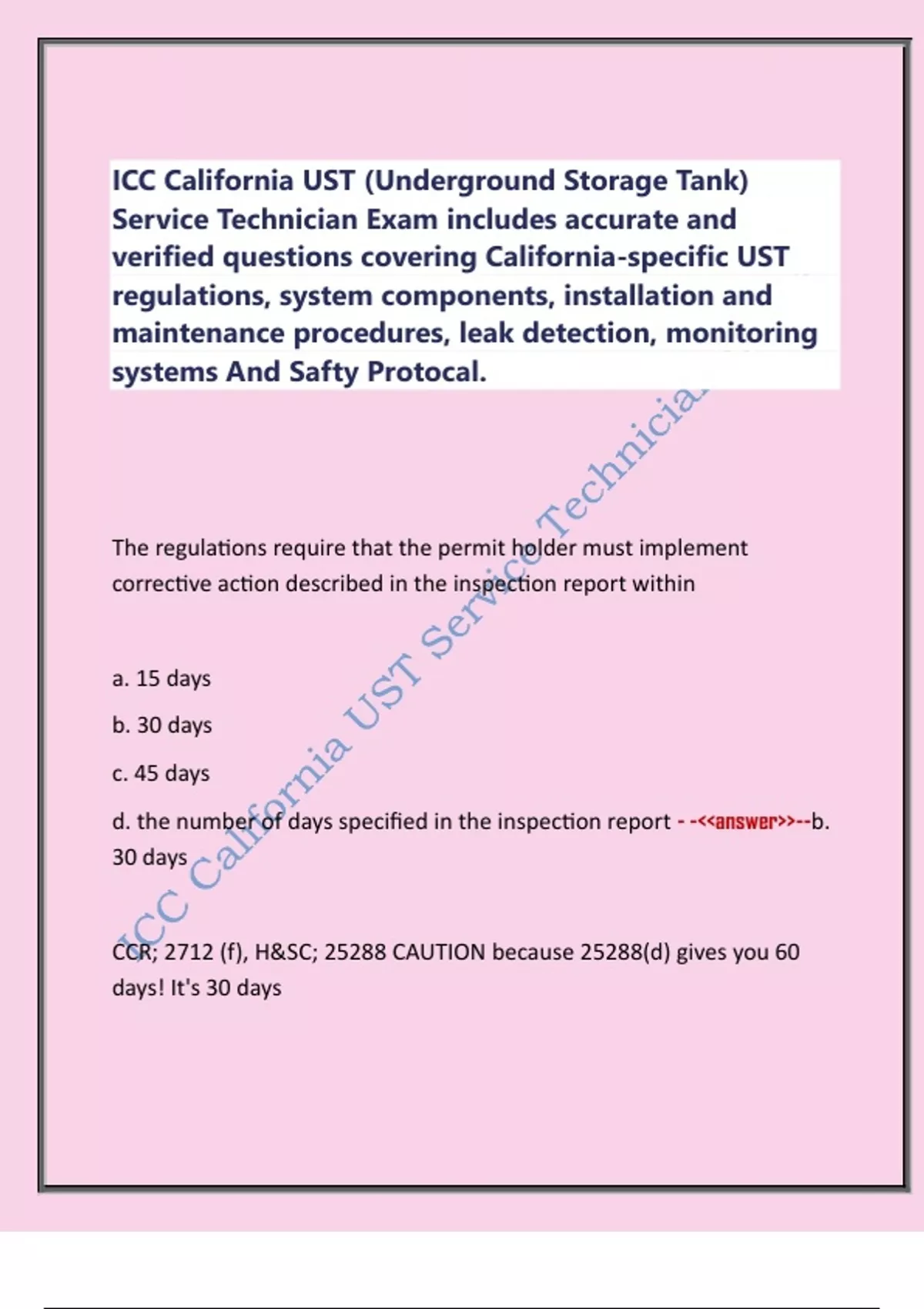 ICC California UST (Underground Storage Tank) Service Technician Exam ...