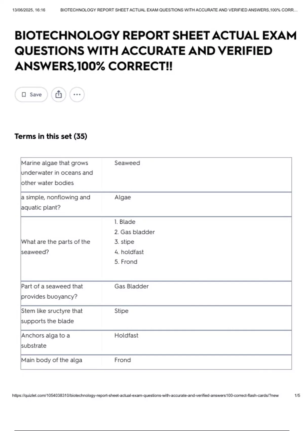 BIOTECHNOLOGY REPORT SHEET ACTUAL EXAM QUESTIONS WITH ACCURATE AND ...
