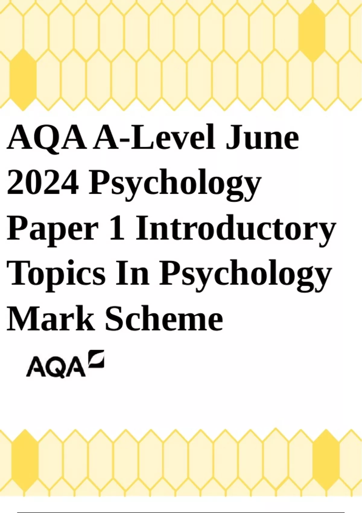 AQA A-Level June 2024 Psychology Paper 1 Introductory Topics In ...