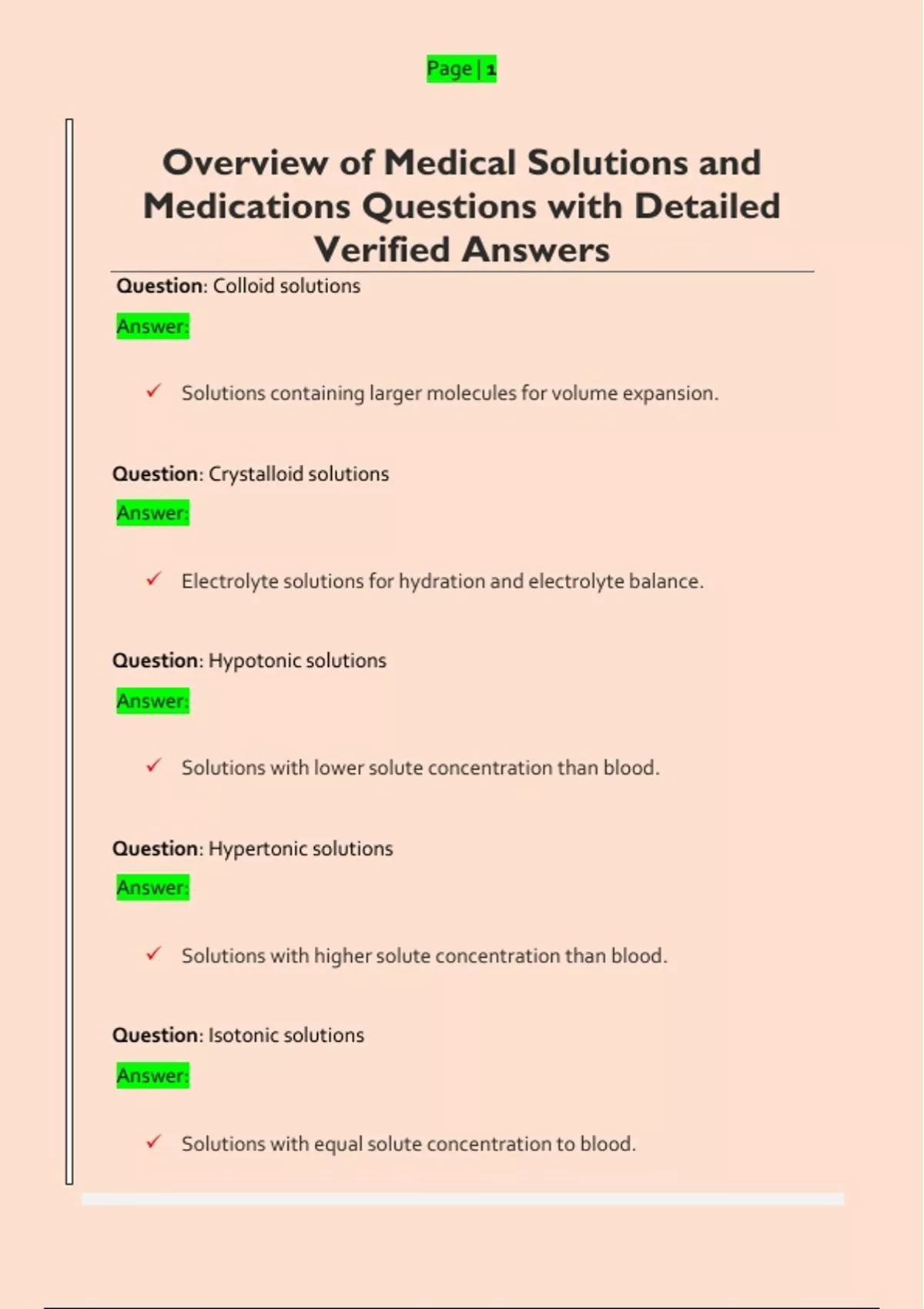 Overview of Medical Solutions and Medications Questions with Detailed ...