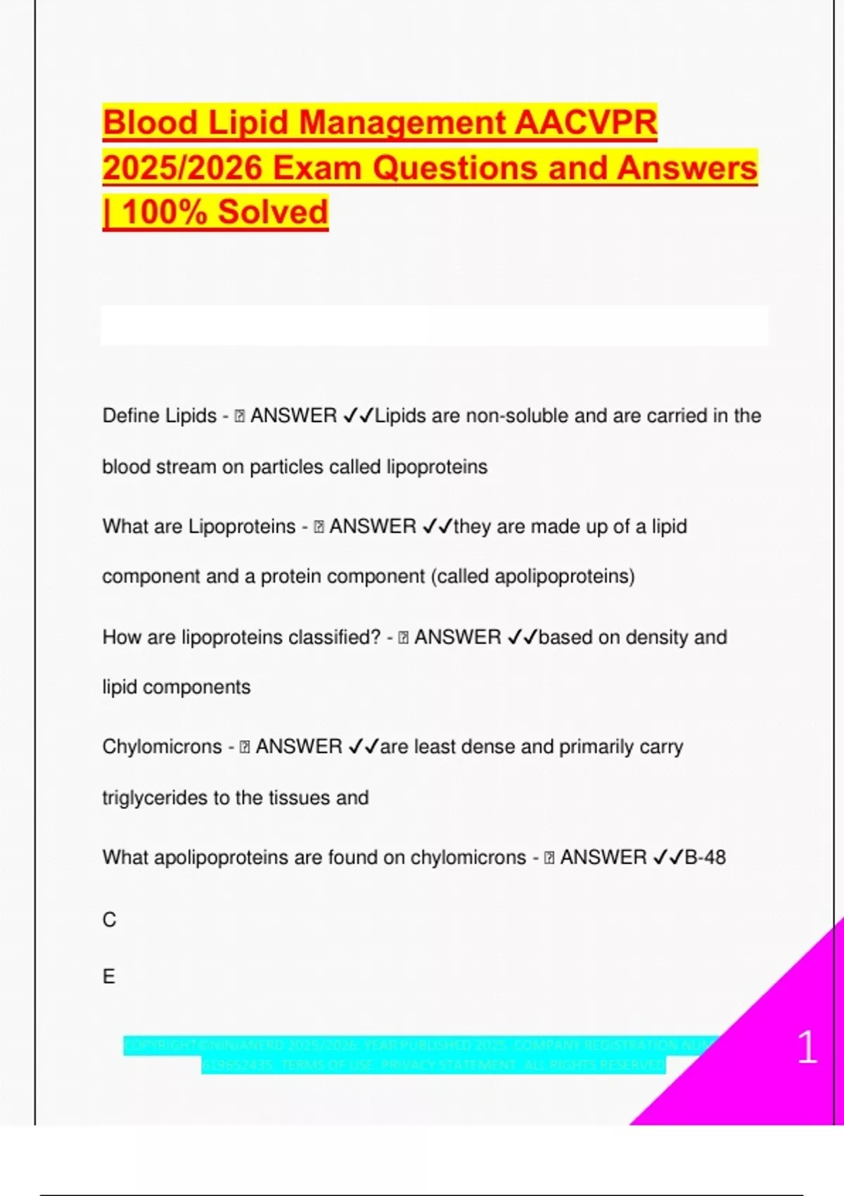 Blood Lipid Management AACVPR – 2025/2026 Complete Q&A Guide on Lipid ...