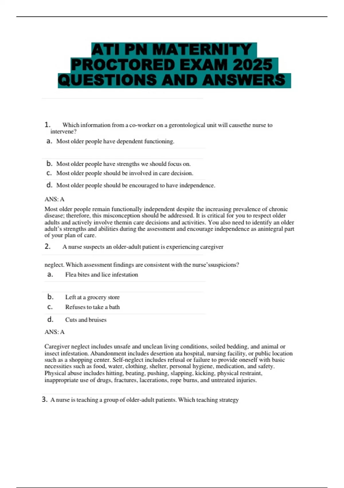 ATI Comprehensive Proctored Exam | Questions & Verified Answers ...