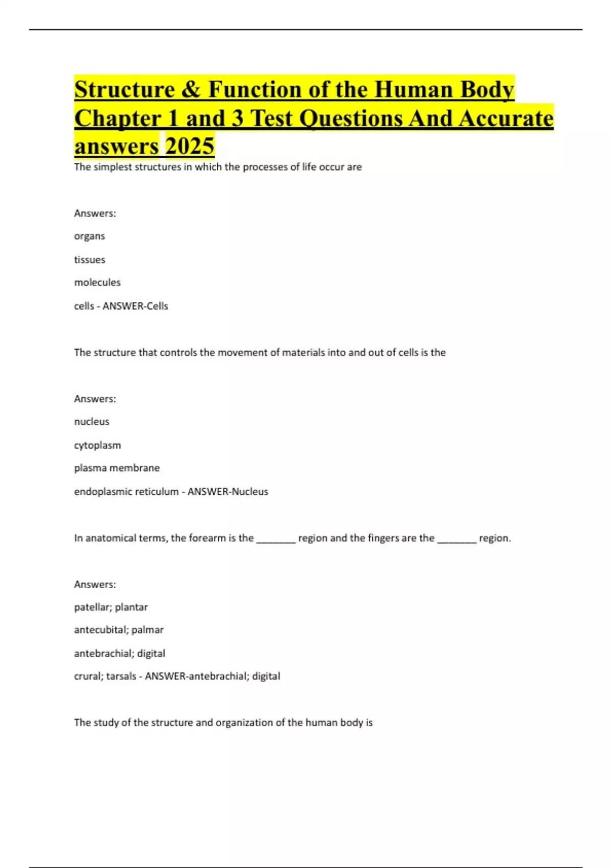 Body Structure and Function - Body Structure and Function - Stuvia US
