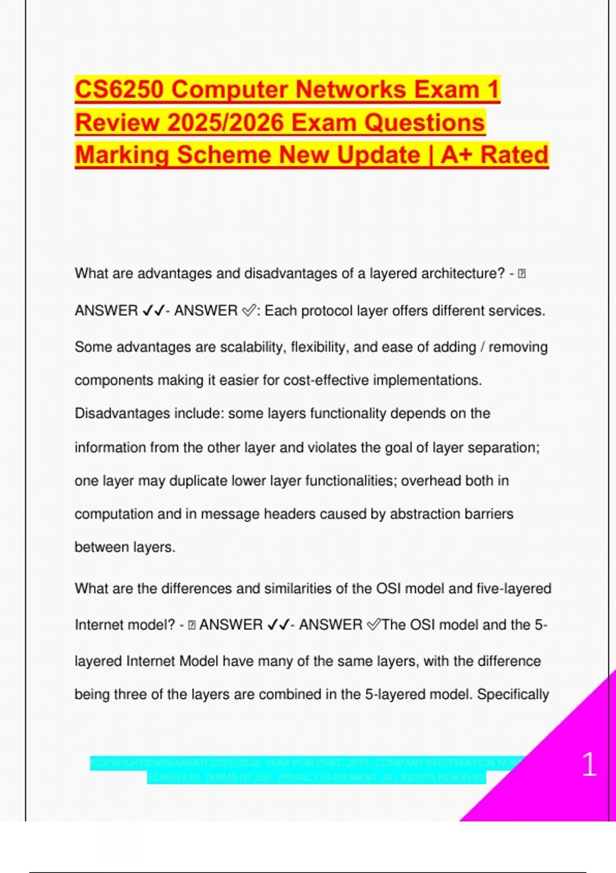 CS6250 Computer Networks Exam 1 Review – 2025/2026 Full Q&A Guide on TCP/IP, Routing, OSI Model ...