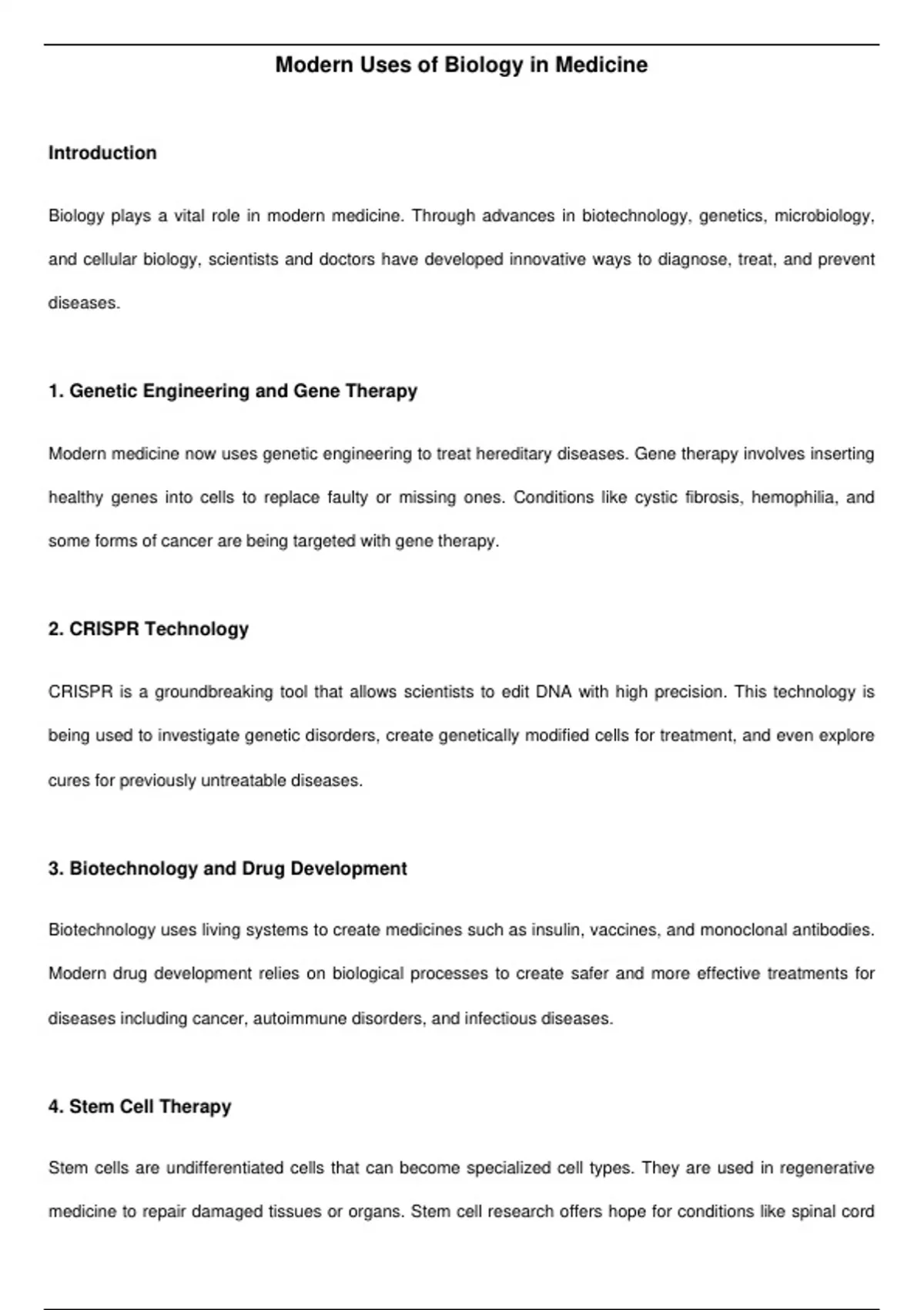Modern Applications of Biology in Medicine: Innovations, Techniques ...