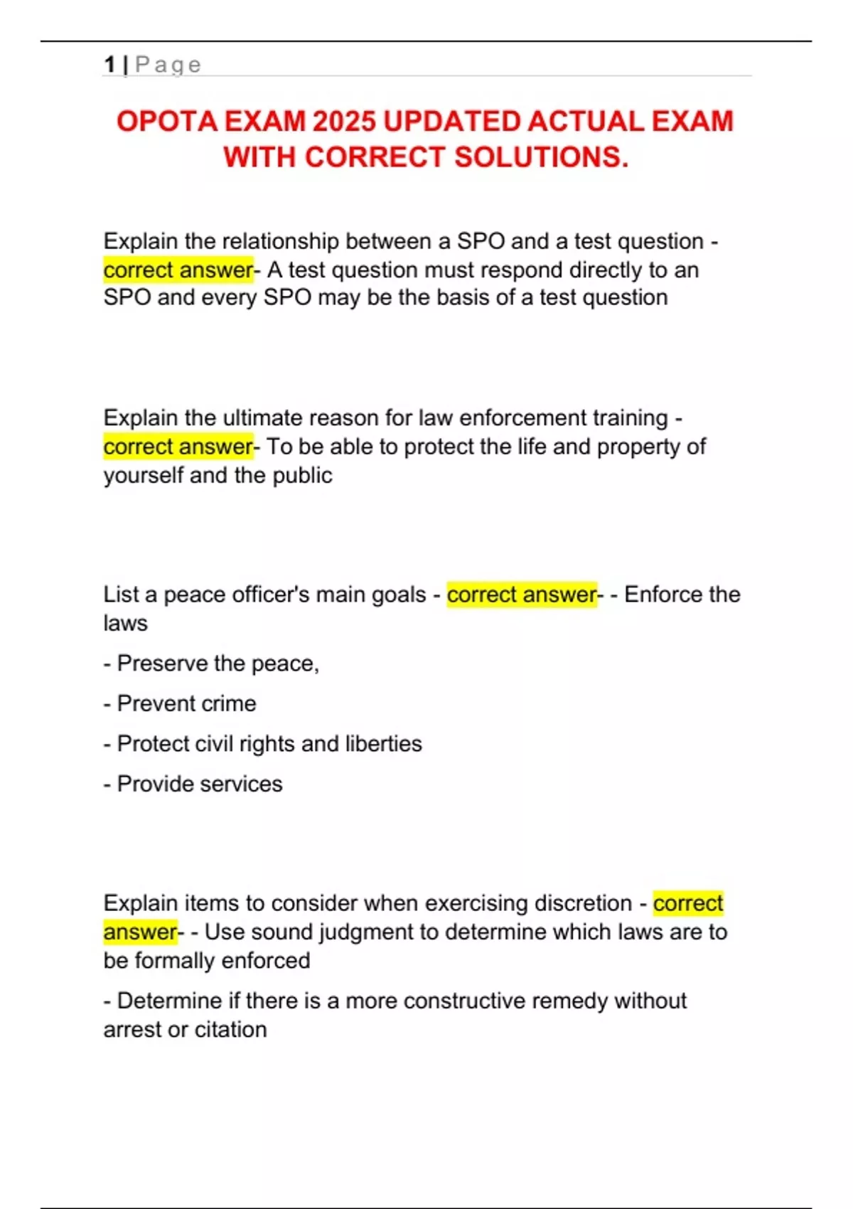 OPOTA EXAM 2025 UPDATED ACTUAL EXAM WITH CORRECT SOLUTIONS - Opota ...