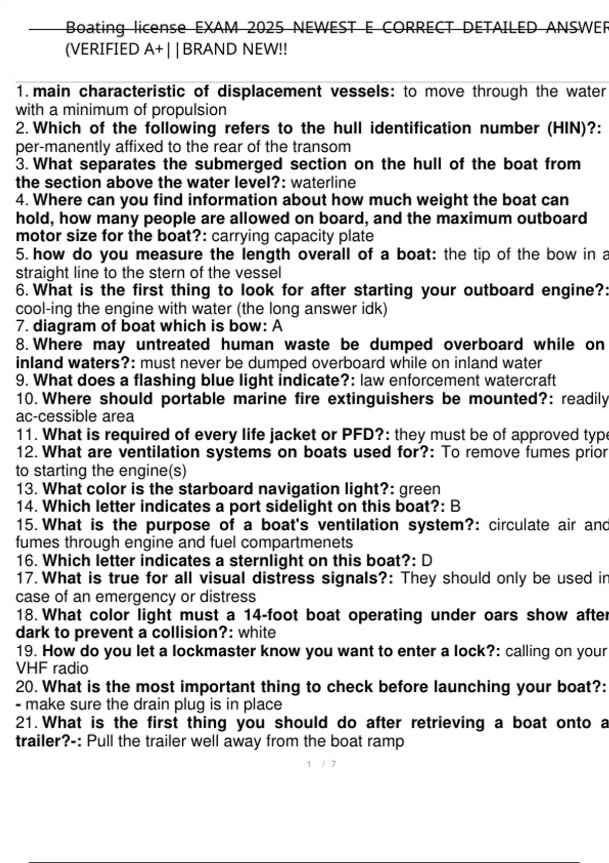 Boating License Exam 2025 – Newest Questions with Correct & Verified A+ ...