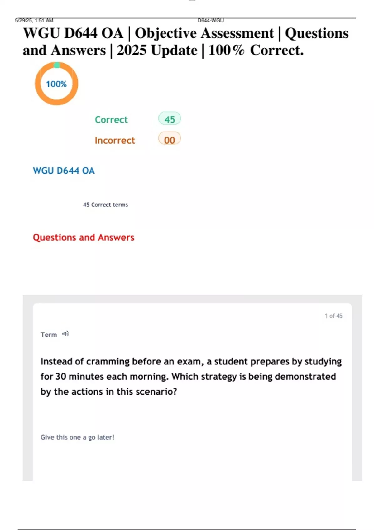 WGU D644 OA | Objective Assessment | Questions and Answers | 2025 ...