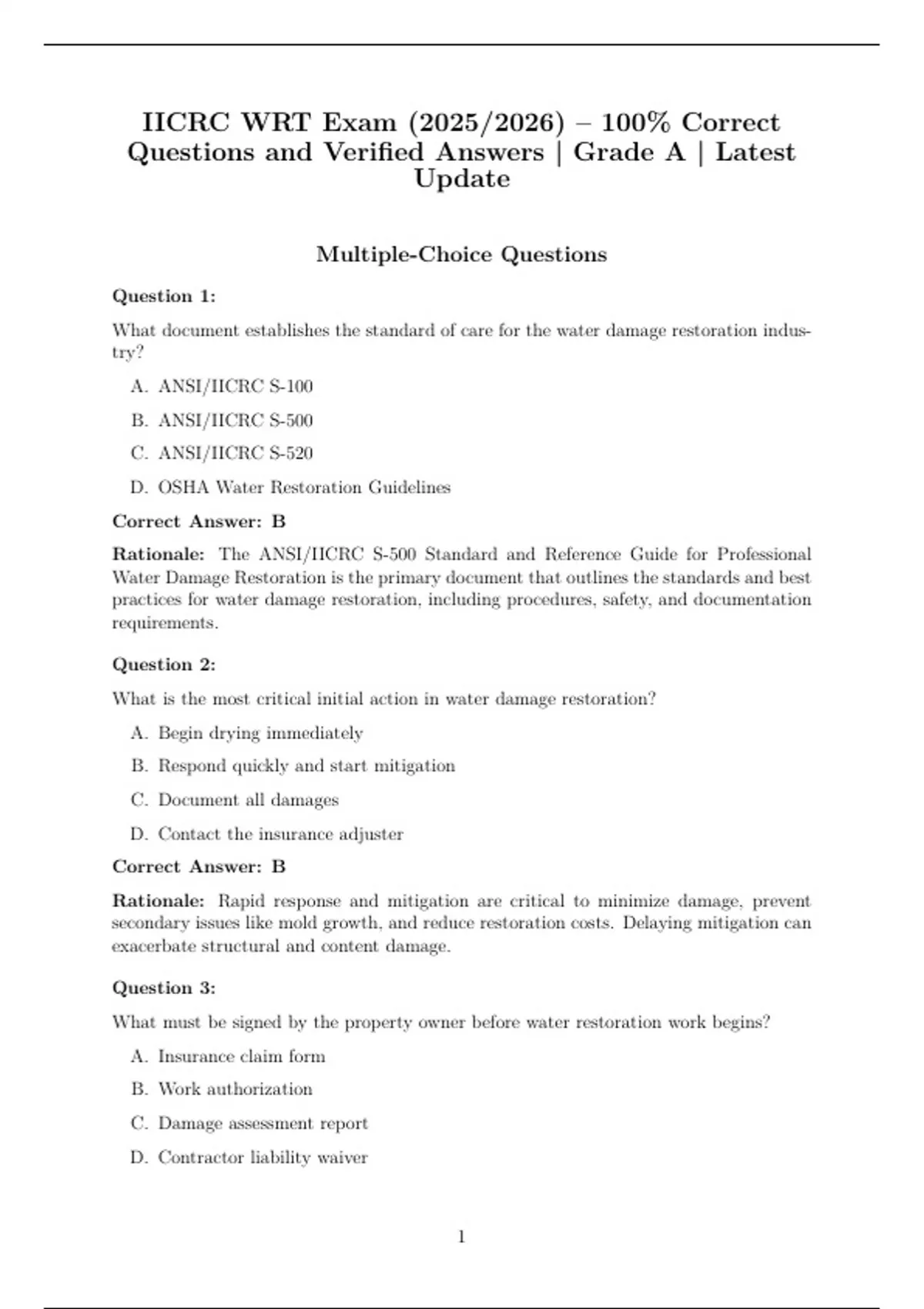 IICRC WRT Exam (2025/2026) – 100% Correct Questions and Verified ...