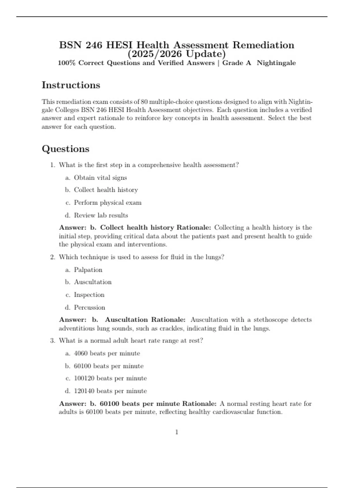 BSN 246 HESI Health Assessment Remediation (2025/2026 Update) 100% ...