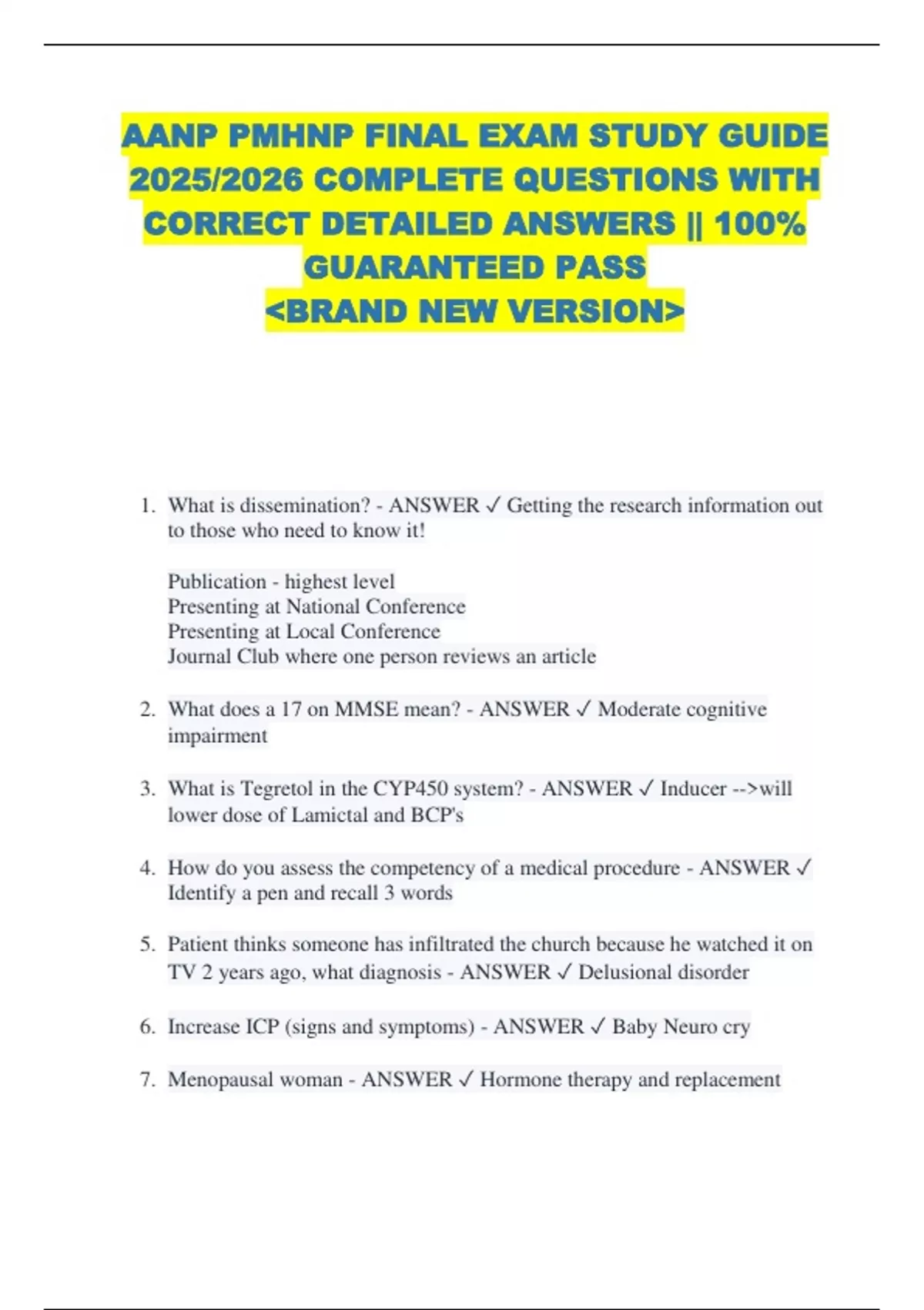 AANP PMHNP FINAL EXAM STUDY GUIDE 2025/2026 COMPLETE QUESTIONS WITH ...