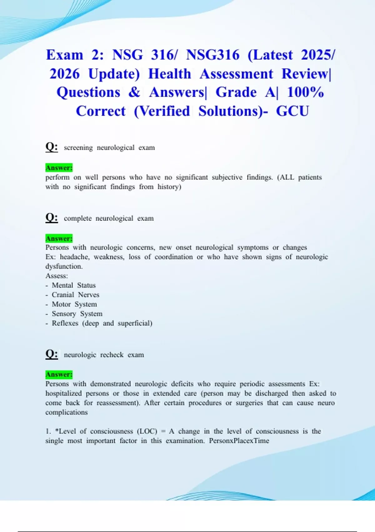 Exam 2: NSG 316/ NSG316 (Latest 2025/ 2026 Updates STUDY BUNDLE PACKAGE ...