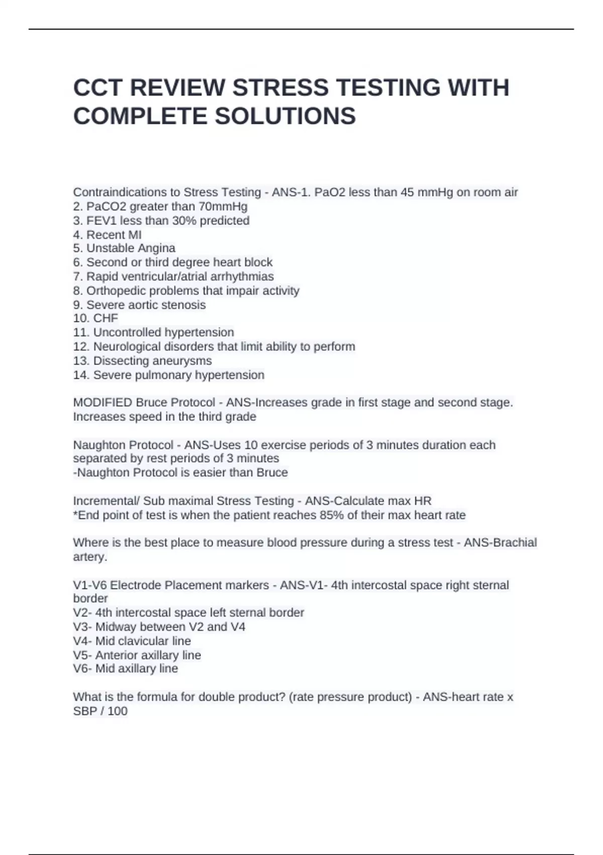 CCT REVIEW STRESS TESTING WITH COMPLETE SOLUTIONS - CCT - Stuvia US