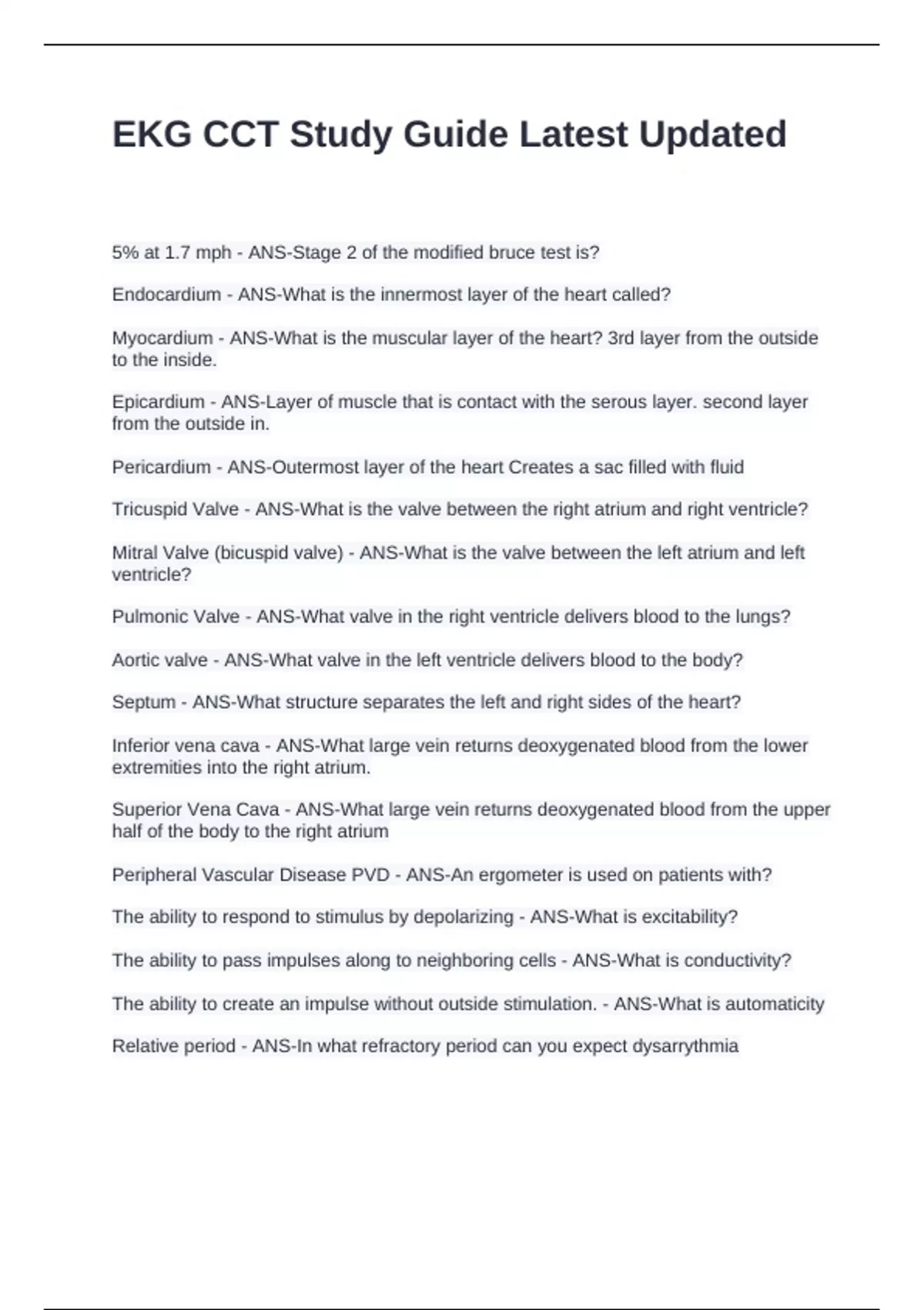 EKG CCT Study Guide Latest Updated - CCT - Stuvia US