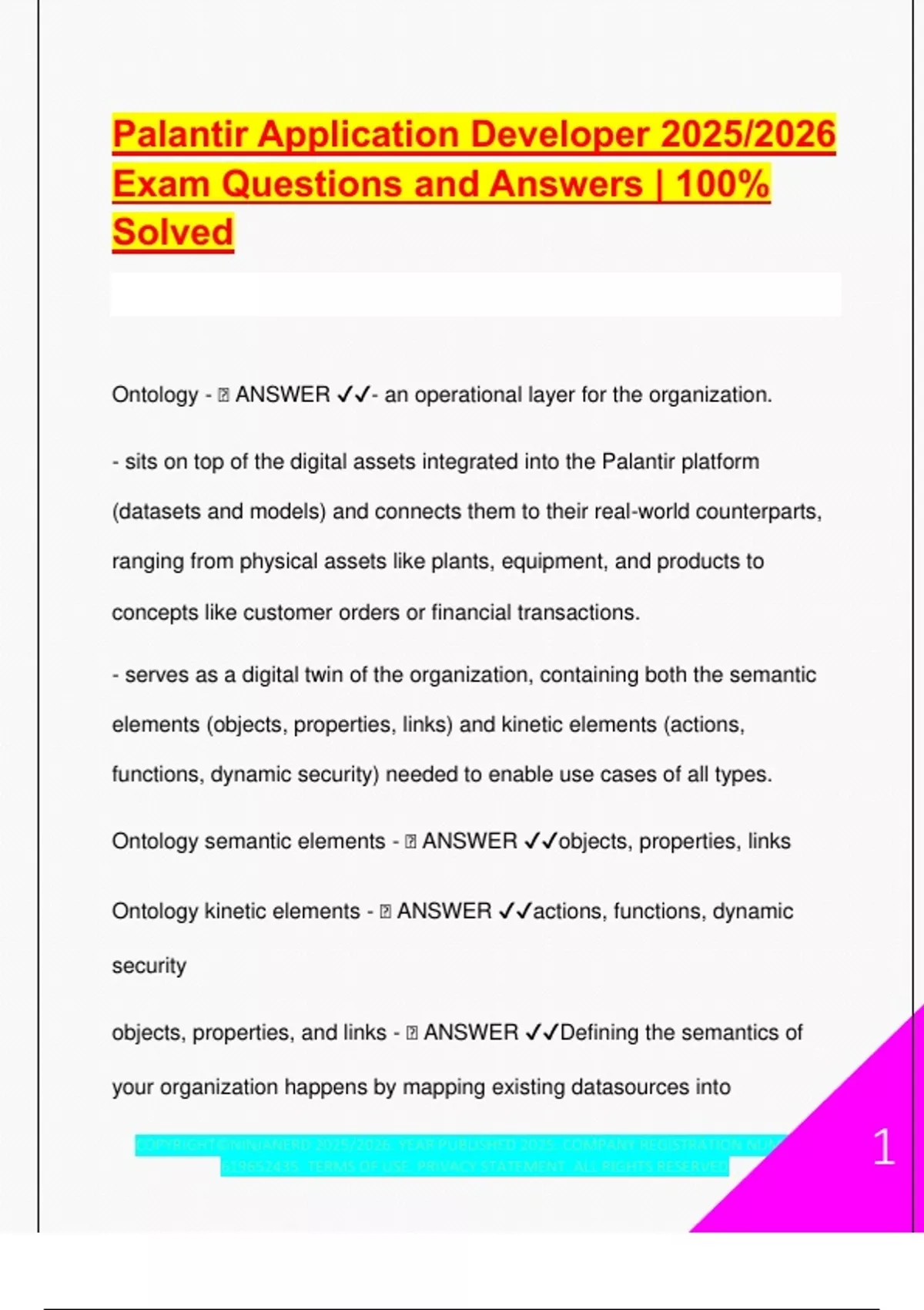 Palantir Application Developer Exam 2025/2026 – 100% Verified Q&A for Foundry, Ontology ...