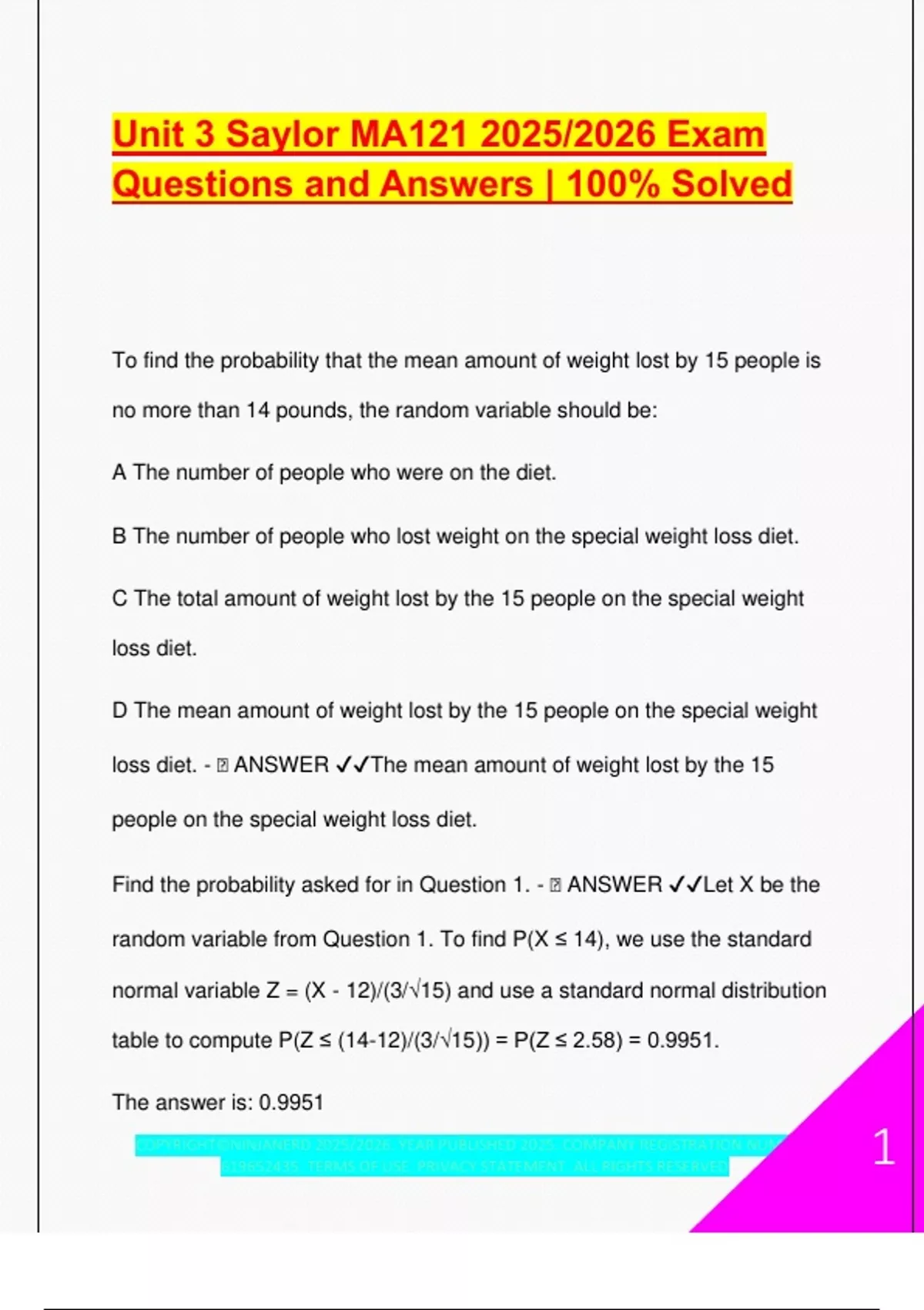 Unit 3 – Saylor MA121 Statistics (2025/2026) | Probability ...