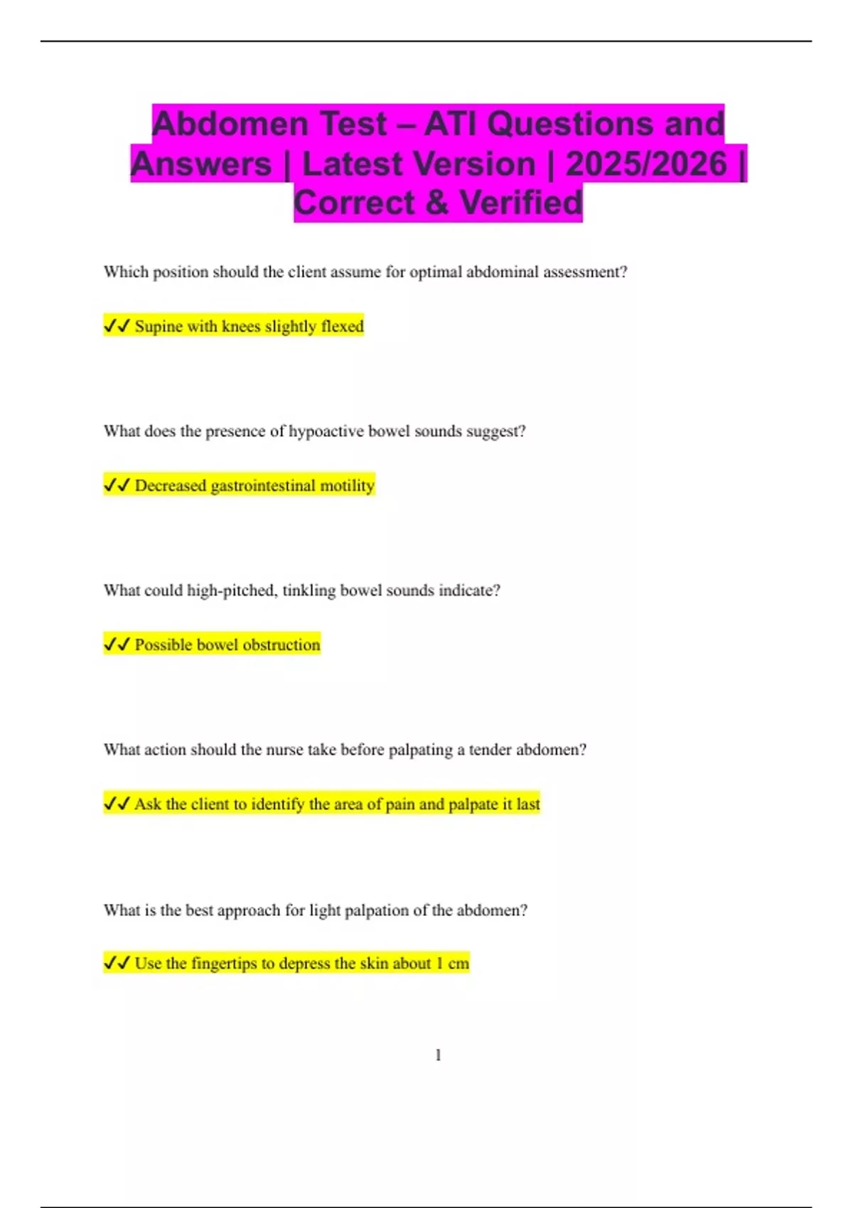 Abdomen Test – ATI Questions and Answers | Latest Version | 2025/2026 ...