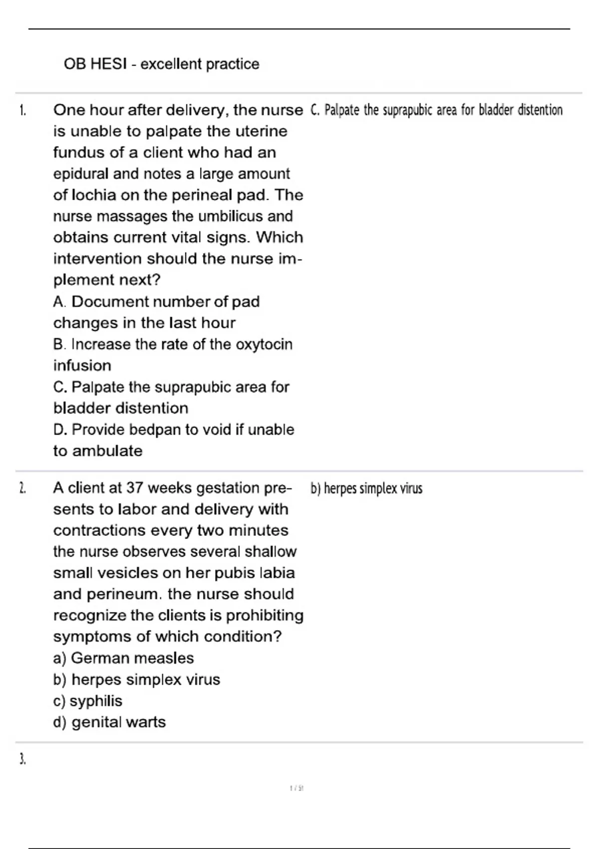 OB HESI Exam 2025 Questions and Answers - OB HESI - Stuvia US