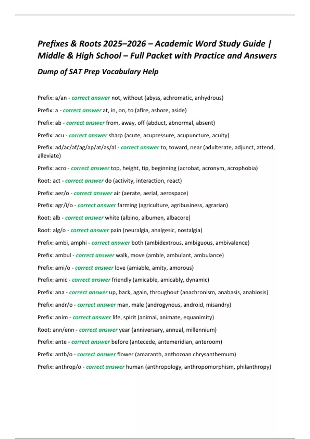 Prefixes & Roots 2025–2026 – Academic Word Study Guide | Middle & High ...
