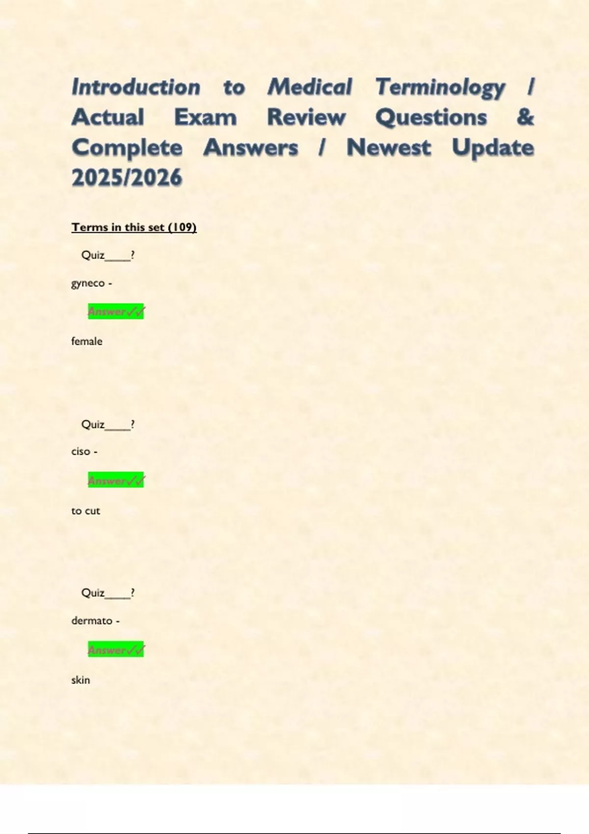 Introduction to Medical Terminology / Actual Exam Review Questions ...