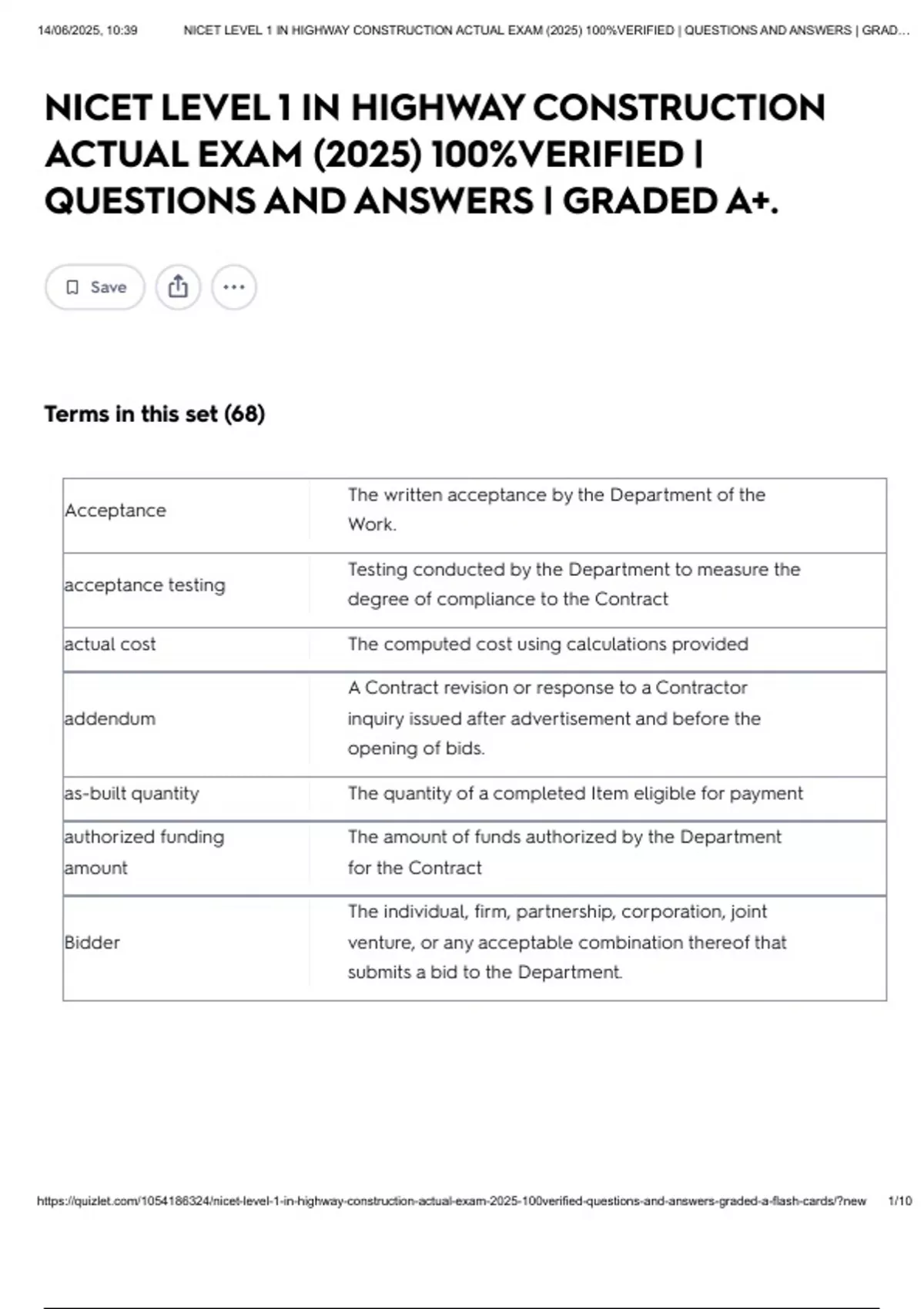 NICET LEVEL 1 IN HIGHWAY CONSTRUCTION ACTUAL EXAM (2025) 100%VERIFIED ...