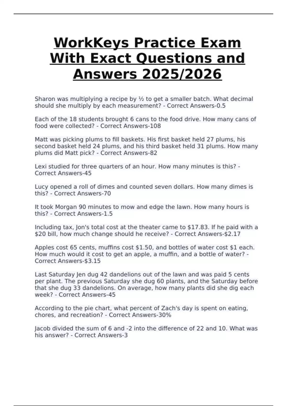 WorkKeys Practice Exam – With Exact Questions and Answers (2025/2026 ...