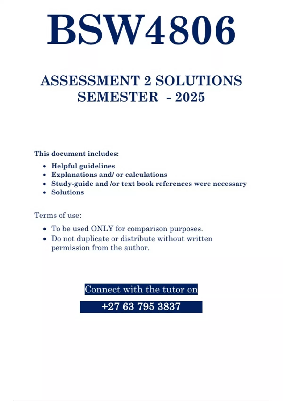 BSW4806 ASSIGNMENT 2 SOLUTIONS 2025 - Statutory Work and Report Writing ...