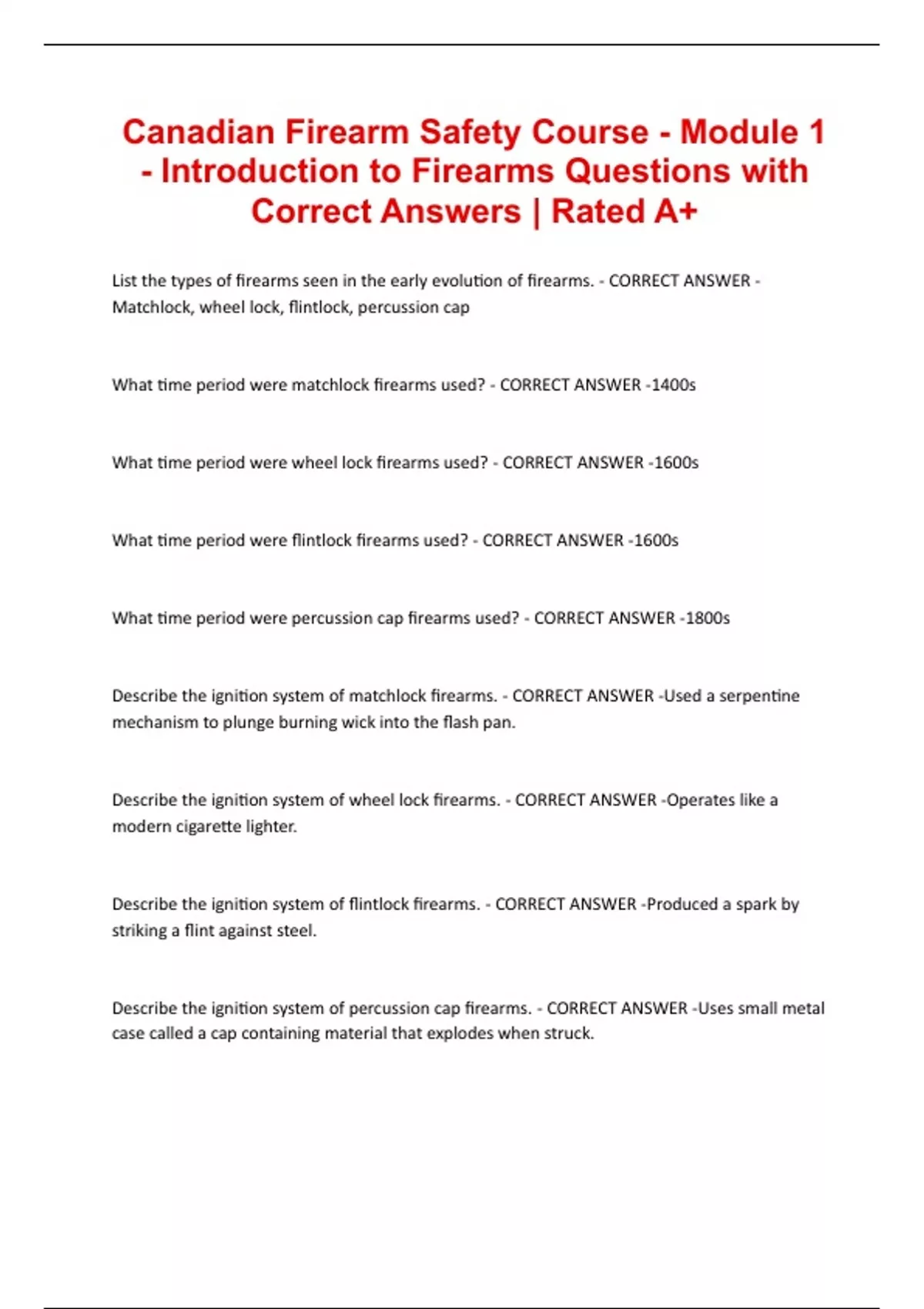 Canadians Firearm Safety Course Exams Questions with Correct Answers ...